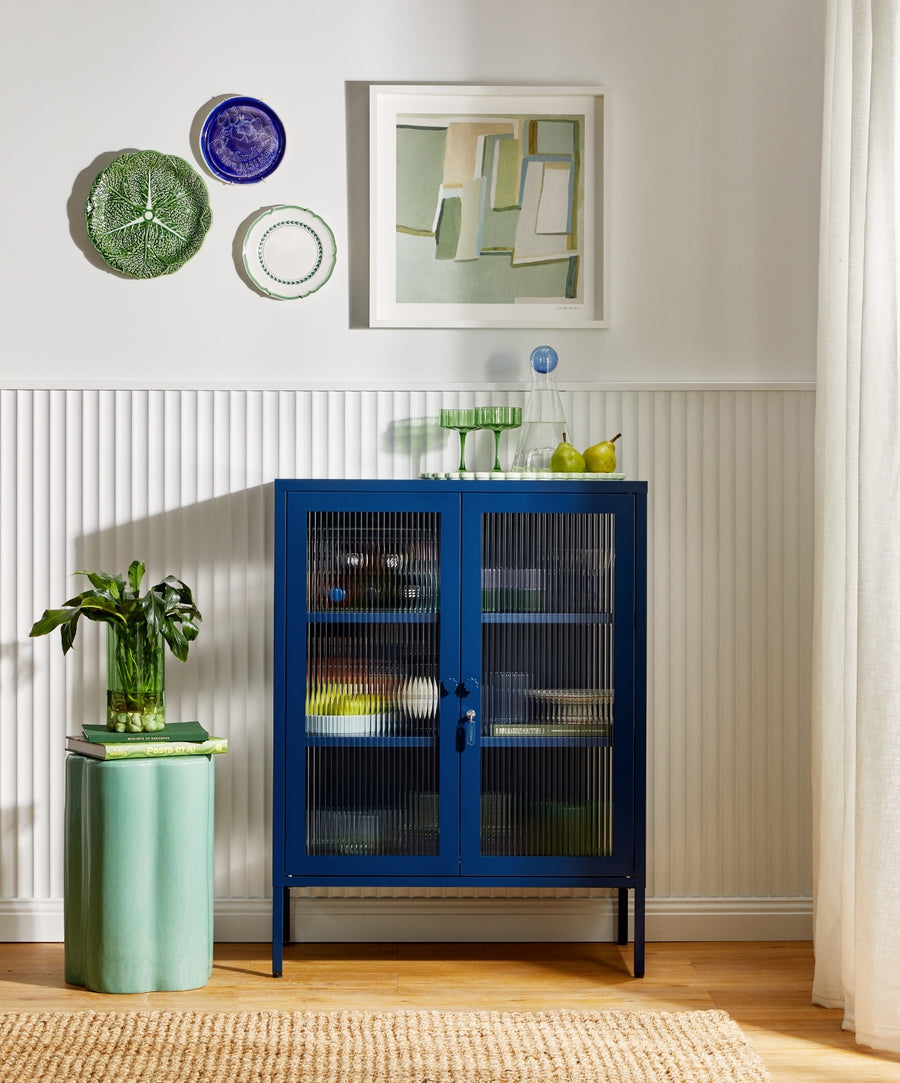 The Mixer in Navy • Dark Blue Display Cabinet Locker with Fluted Glass ...